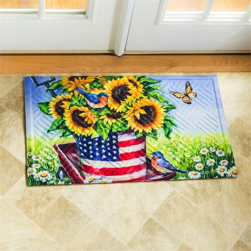 Patriotic Sunflower Wagon Embossed Floor Mat | Treehouse Gift & Home